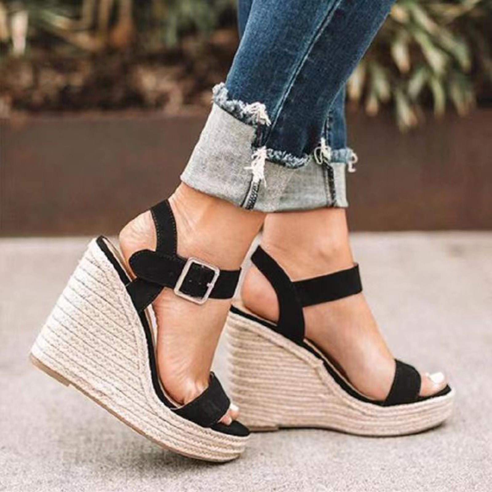 BONIXOOM Wedge Sandals for Women Clearance Fall Buckle Wedge Casual ...