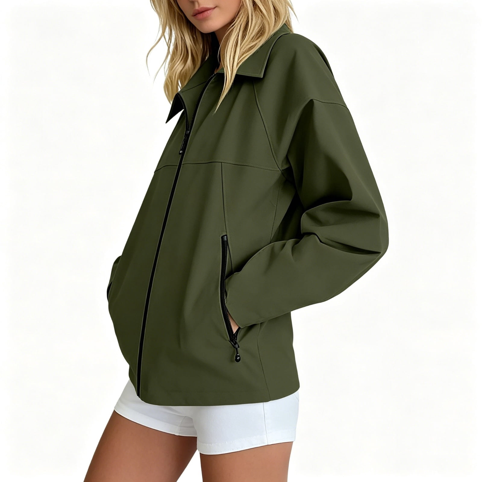 BONIXOOM Windbreaker Jacket for Women, Collared Zip Up Loose Water ...