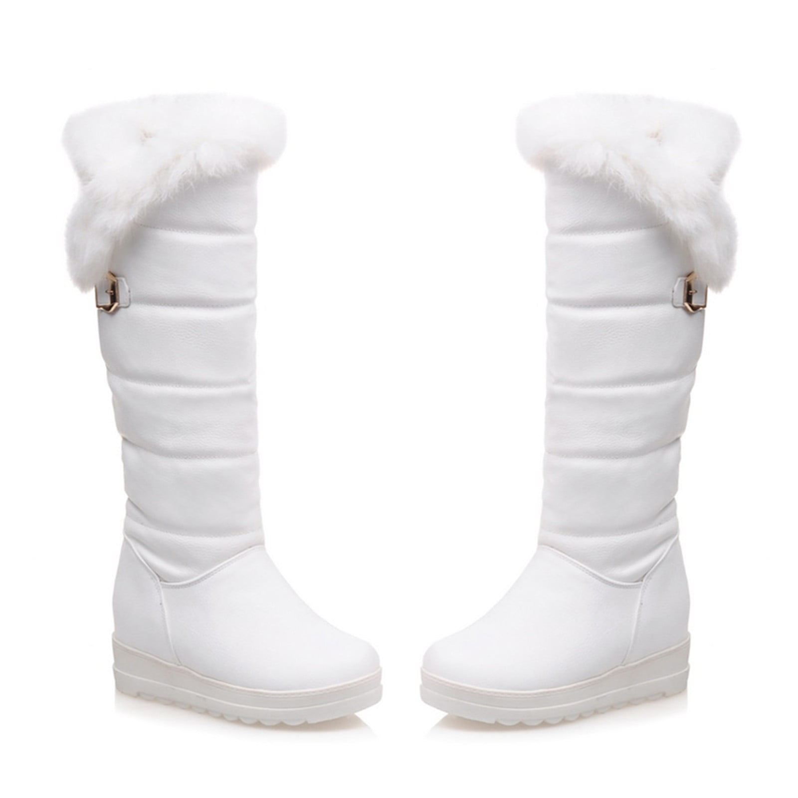 BONIXOOM Winter Boots For Women Mid Heel Rubber Slip-On Over-the-Knee ...