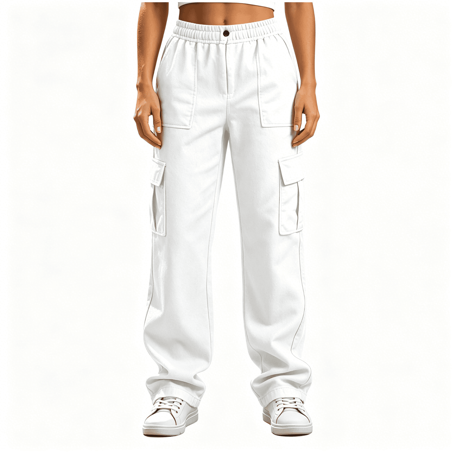 BONIXOOM Women Pants Cargo, Elastic Waist Loose Long Pants, Button ...
