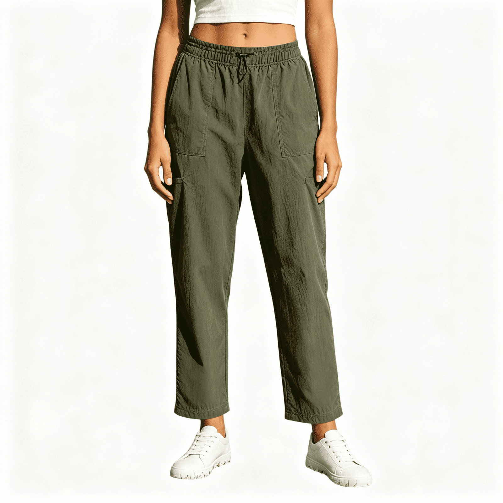 BONIXOOM Women Pants, Solid Drawstring Cargo Pants, Elastic Waist ...