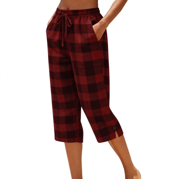 BONIXOOM Women’s Capri Pants, Casual Loose Plaid Capri Pants with ...