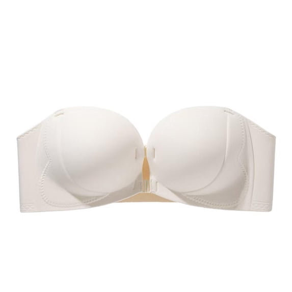 BONIXOOM Women's White Bandeau Bra, Front Closure Strapless Bra, Push ...