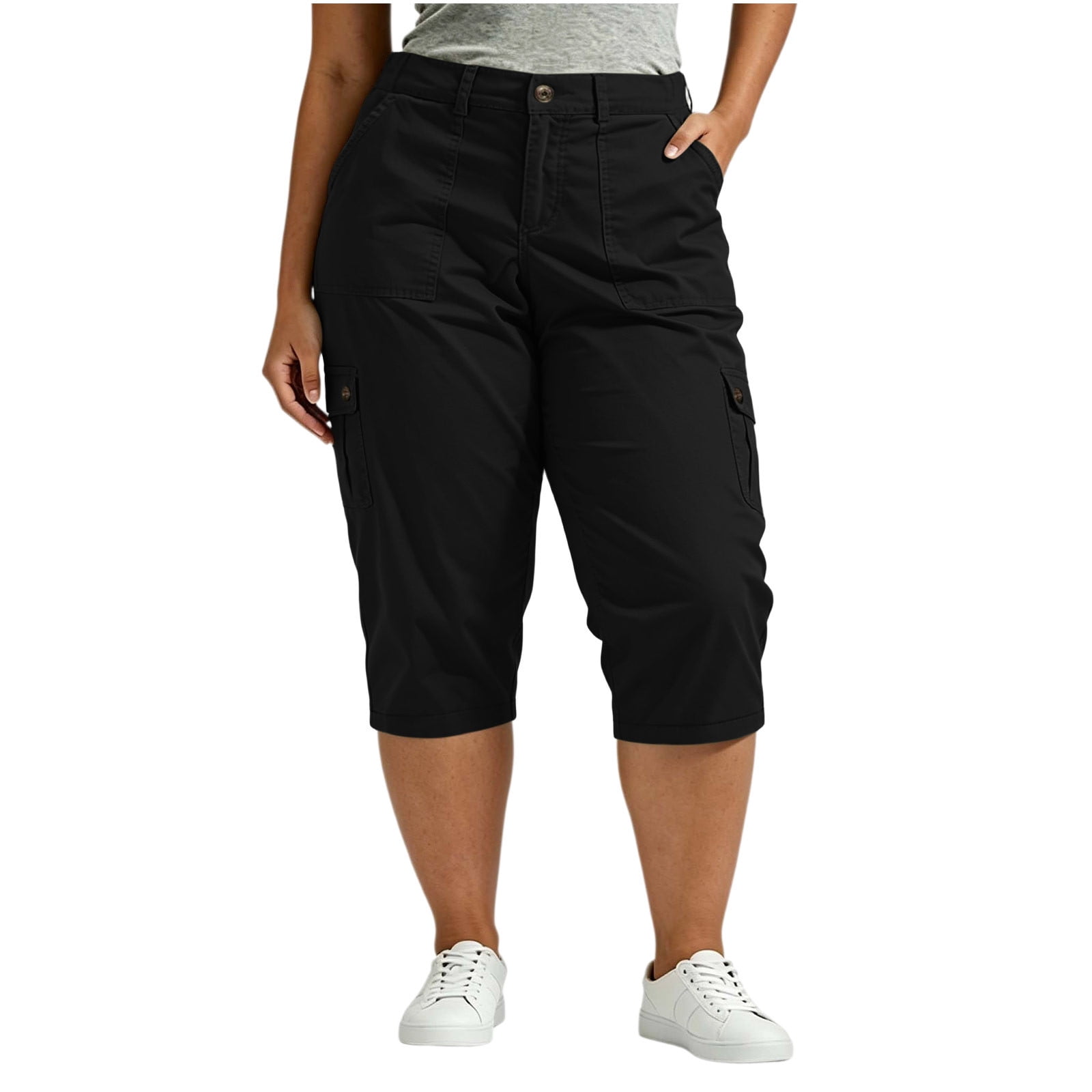 BONIXOOM Womens Capri Pants, High Waist Casual Plus Size Cargo Capri ...