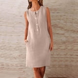 BONIXOOM Womens Dress, Linen Sleeveless Round Neck Mini Dress with ...