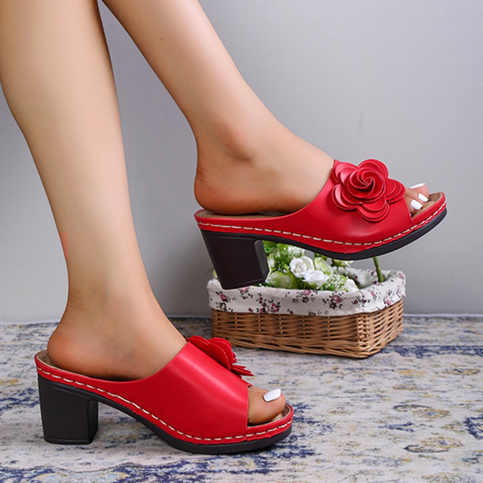 BONIXOOM Womens House Slippers Clearance Slip-On None V-Day Casual ...