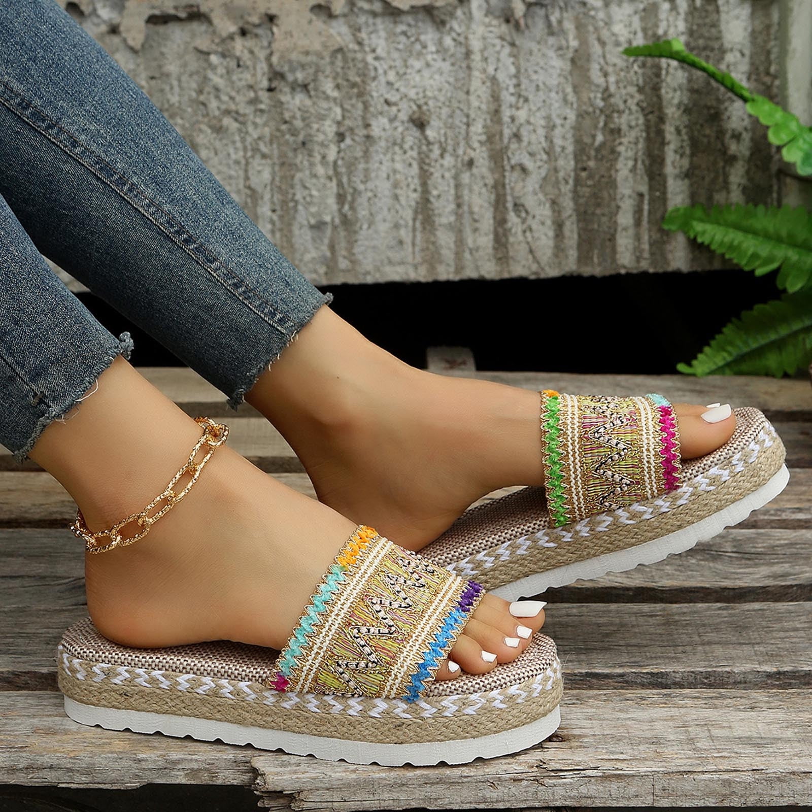 BONIXOOM Womens Sandals Clearance Fall Slip-On Platform Casual Fashion ...