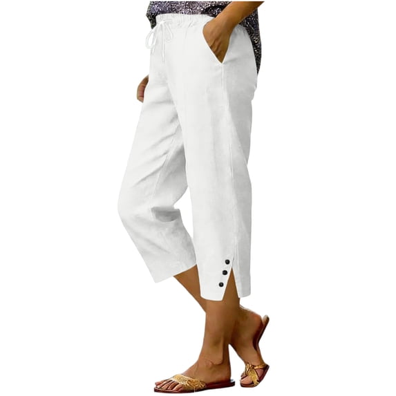 BONIXOOM Womens Summer Capri Pants, Drawstring Waist Cropped Trousers ...