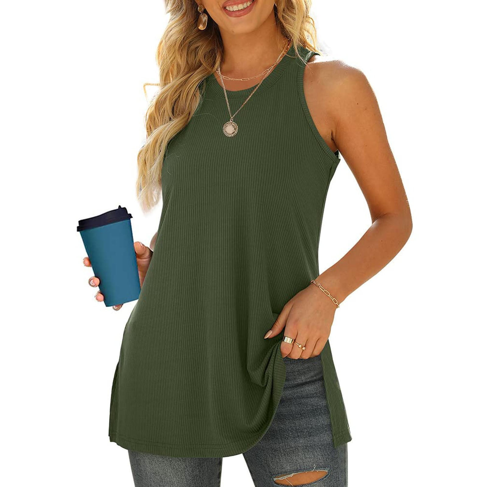 BONIXOOM Workout Tank Tops Woman Round Neckline Baggy Fit Outdoor ...