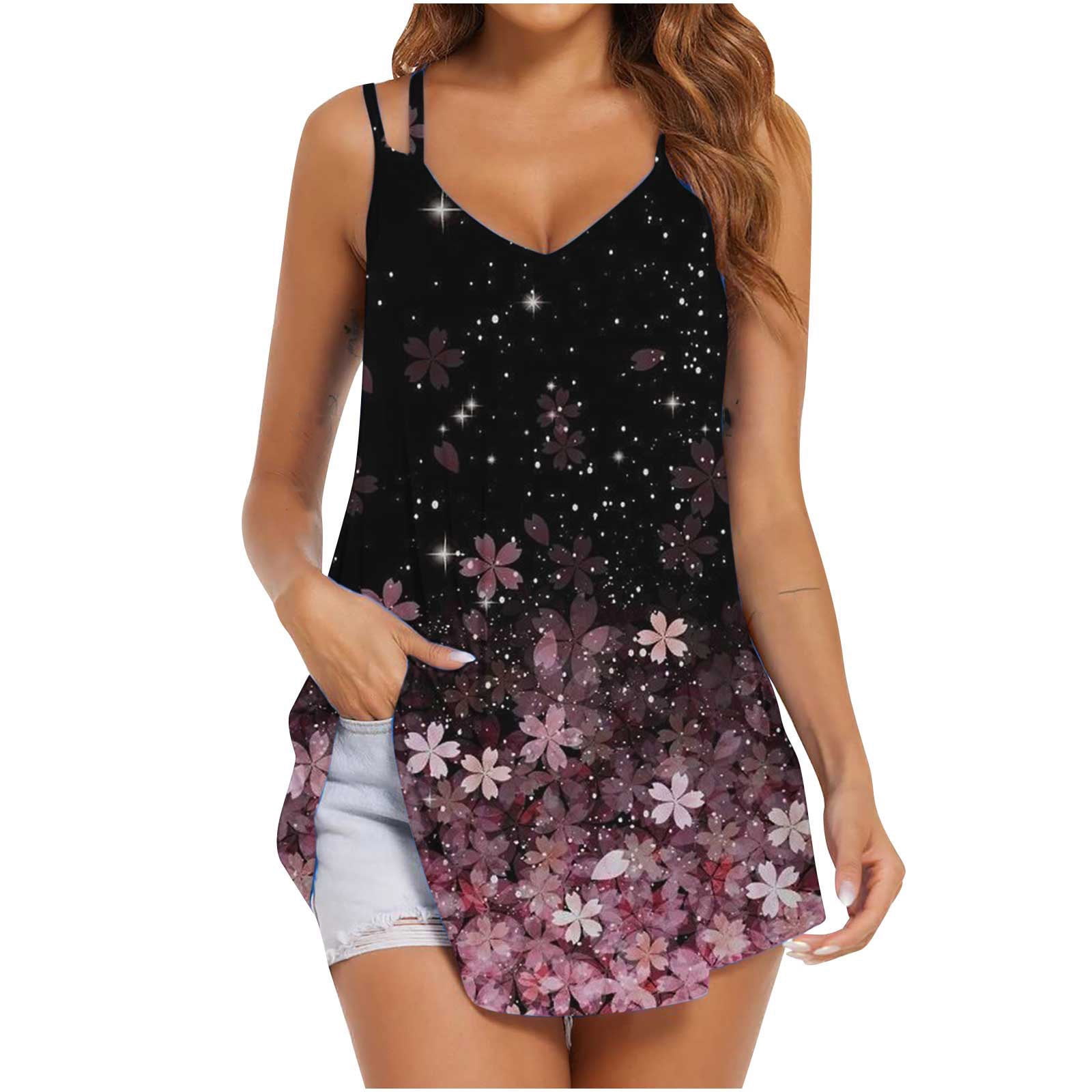 BONIXOOM Workout Tank Tops Woman V-Neck Baggy Fit Dance Party Fashion ...