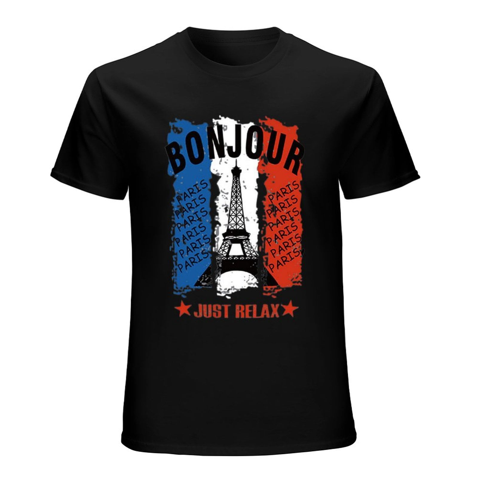 BONJOUR PARIS Vintage T-shirt Mens Cotton Classic Crewneck Short Sleeve ...