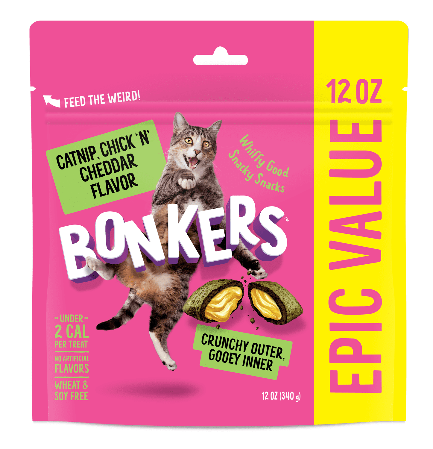 BONKERS Cat Bites, Catnip & Chick 'N' Cheddar t Flavor, Crunchy & Soft ...