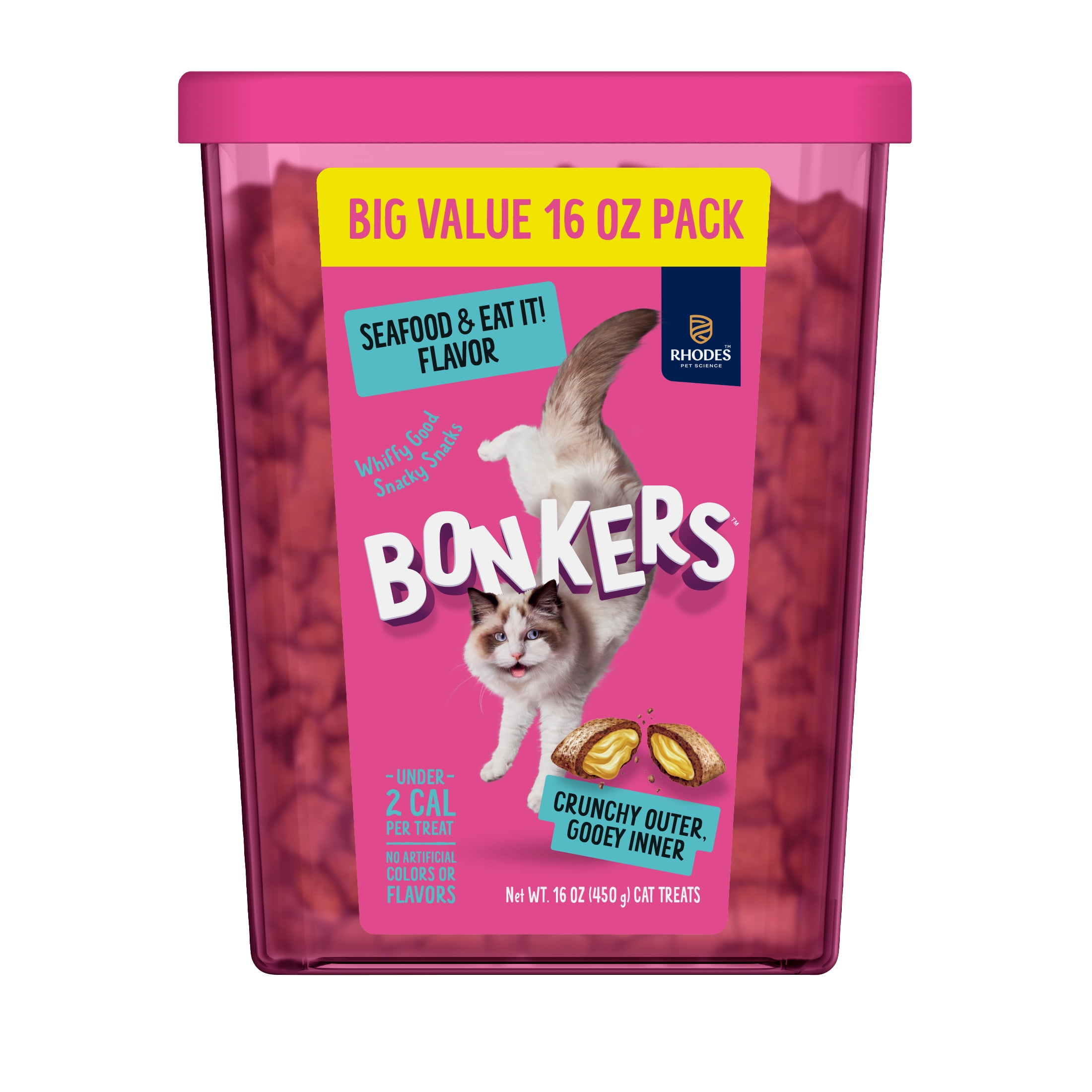 BONKERS Cat Bites, Seafood & Eat It Flavor, Crunchy & Soft Cat Snacks ...