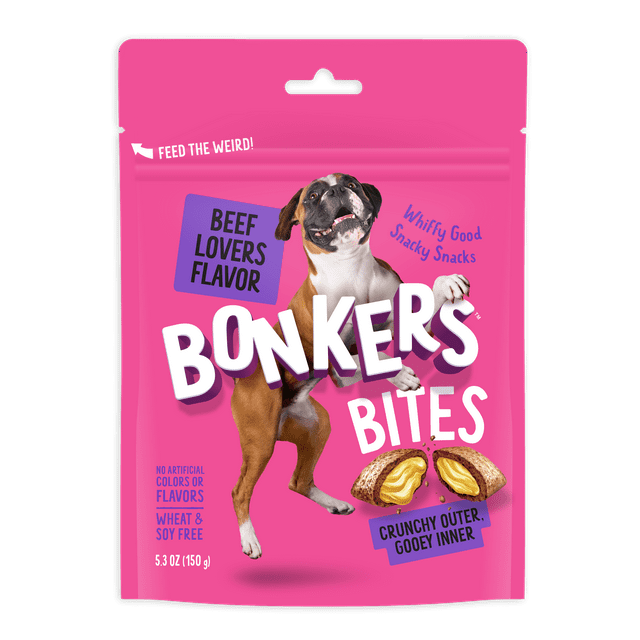 Bonkers Bites Beef Lovers Flavor Dog Treats, Crunchy & Soft, Wheat ...