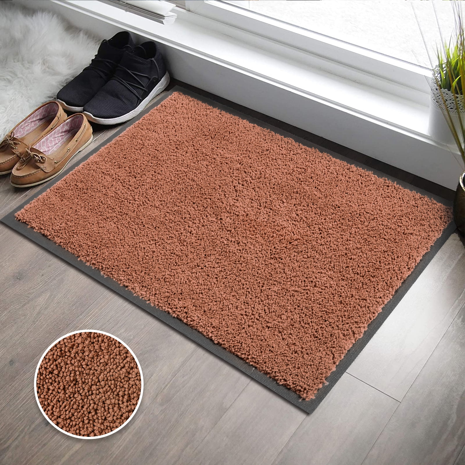 BONLION Brown Polypropylene & Rubber Indoor & Outdoor Doormat, 24” x 36 ...