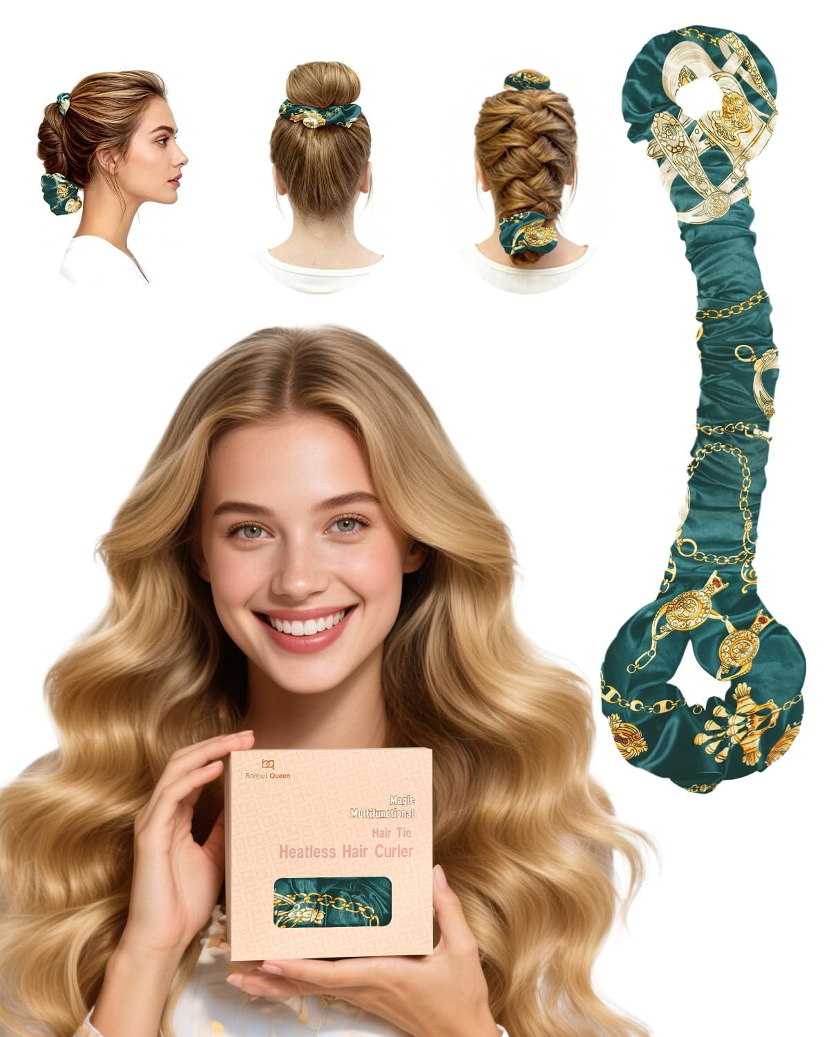 BONNET QUEEN Multi-function Satin Heatless Hair Curler & Hair Tie Non ...