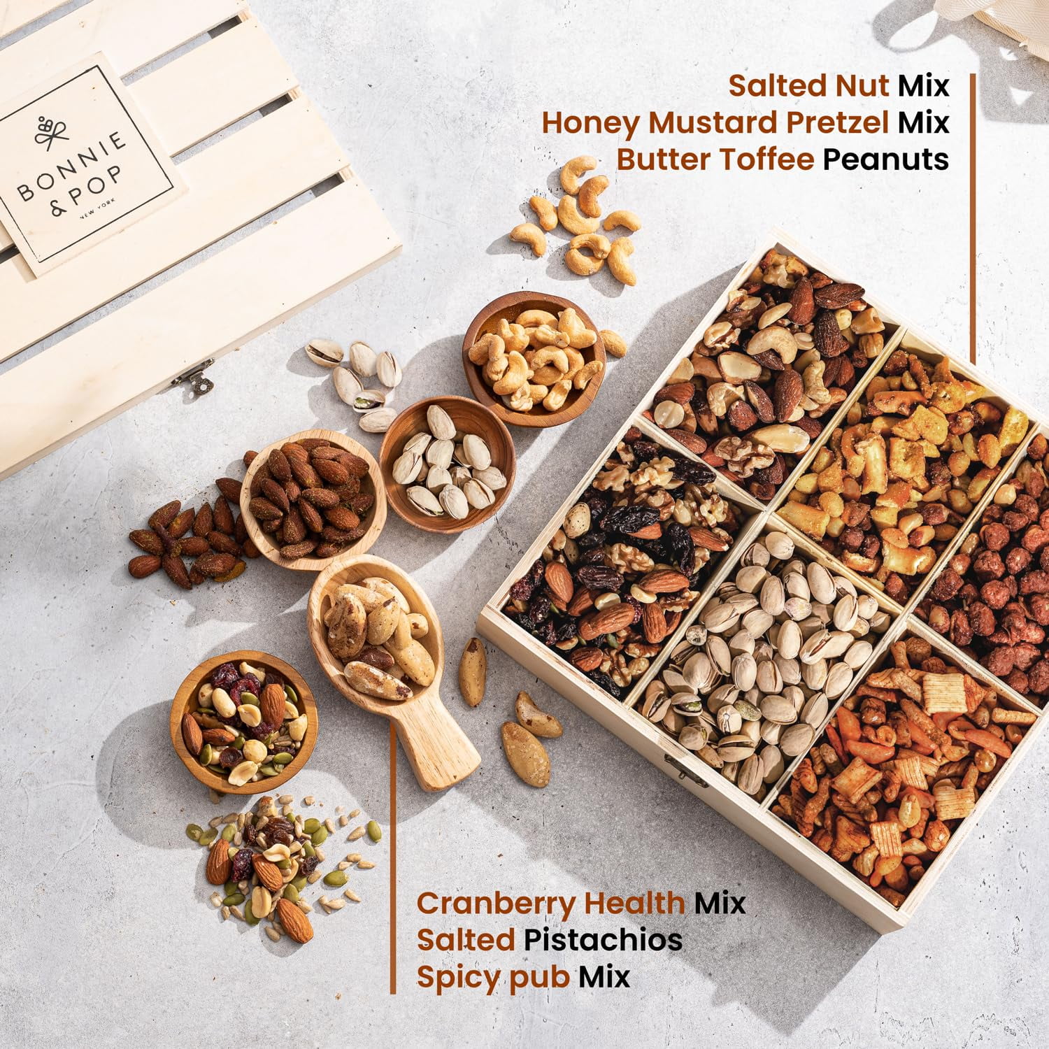 BONNIE AND POP SCH4 - Nut Gift Basket, in Reusable Wooden Crate ...