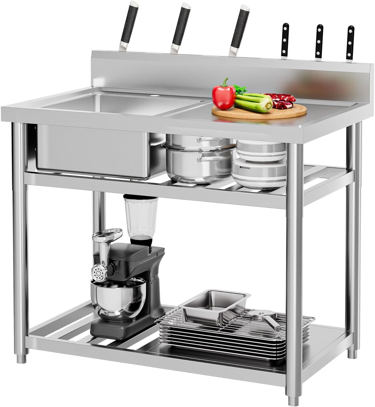BONNLO Stainless Steel Utility Sink, Freestanding Utility Sinks with ...