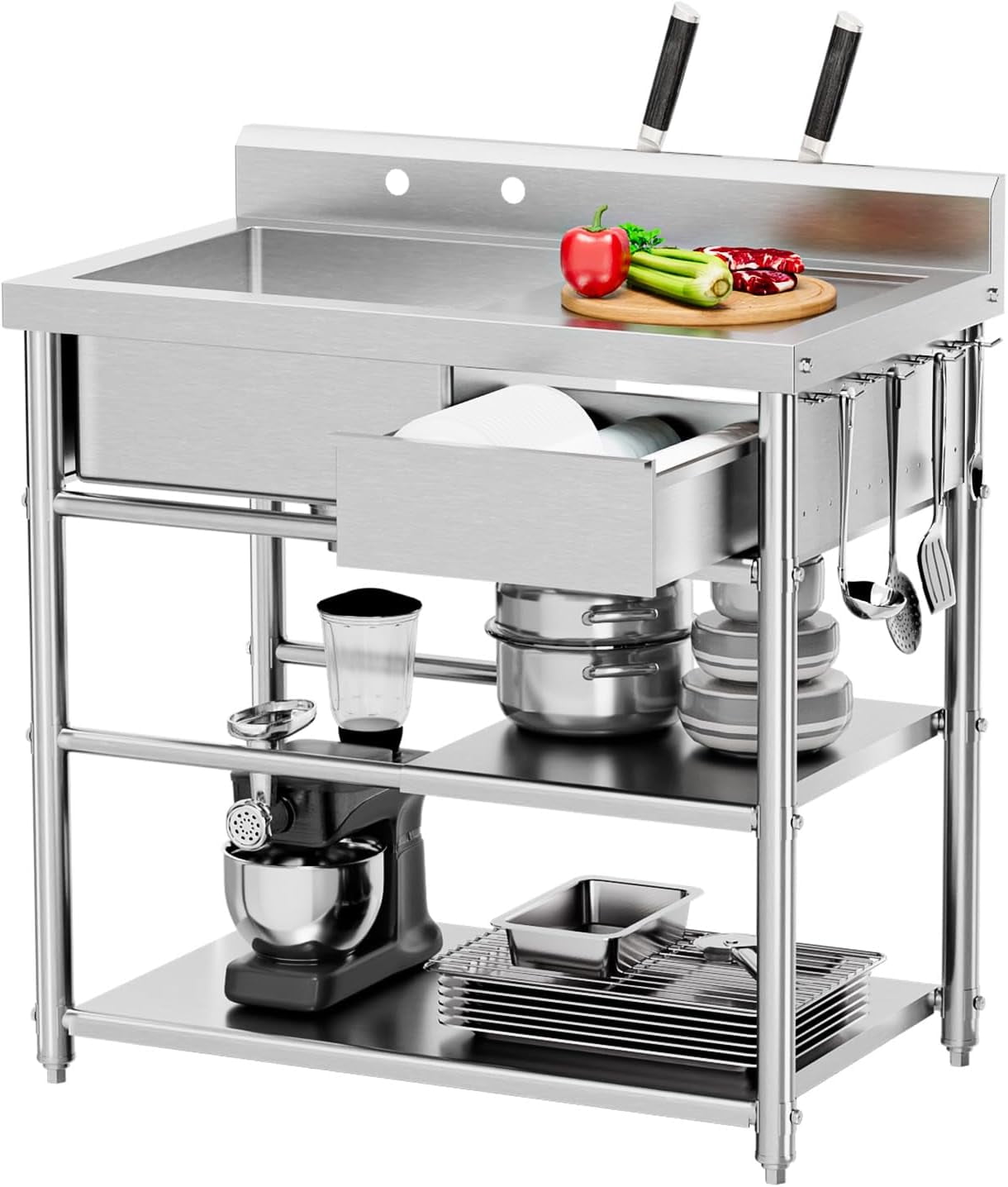 BONNLO Stainless Steel Utility Sink, Freestanding Utility Sinks with ...