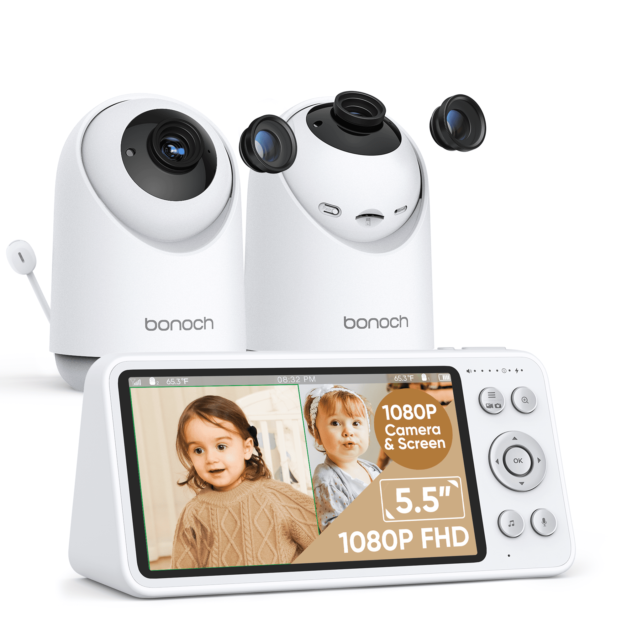BONOCH 5.5" 1080P Video Baby Monitor with 2 Cameras, Wireless, Motion ...