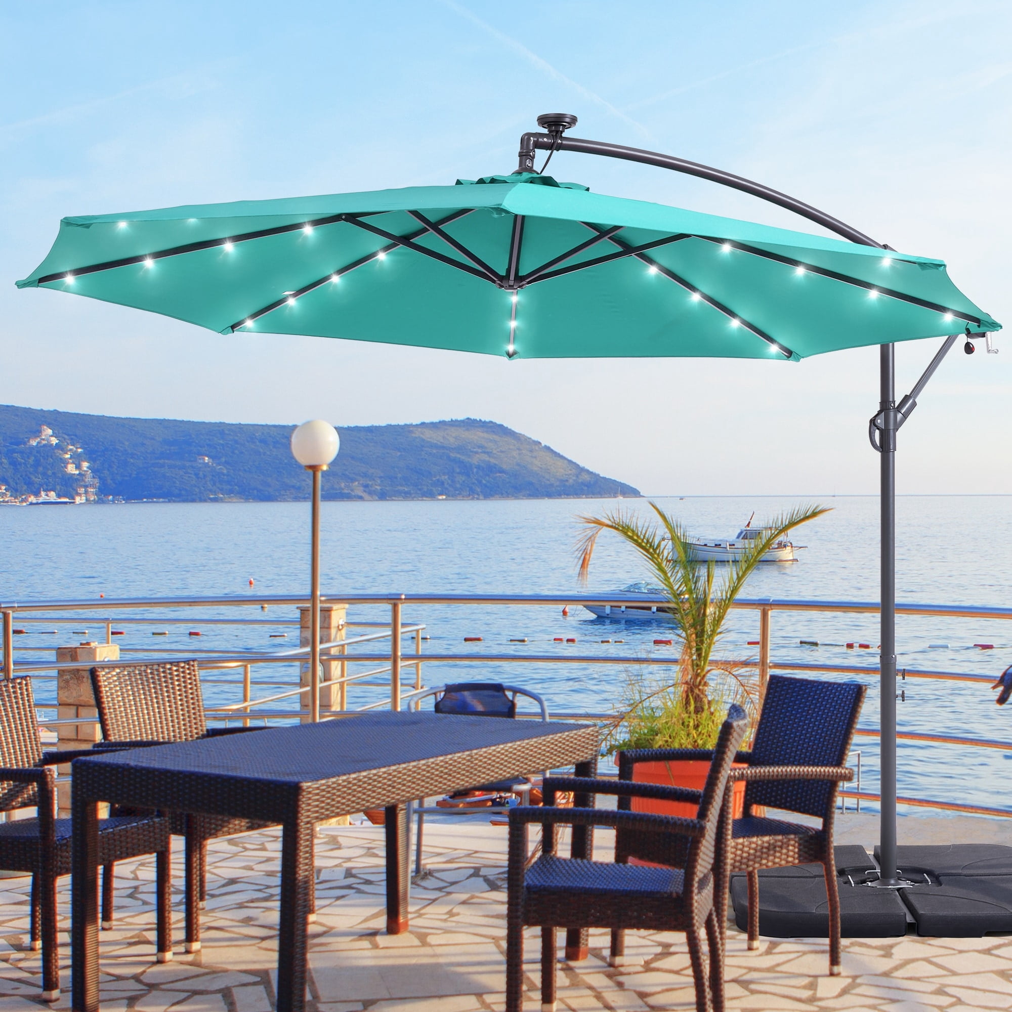 BONOSUKI 10Ft LED Patio Offset Umbrella Hanging Circle Umbrellas,w ...