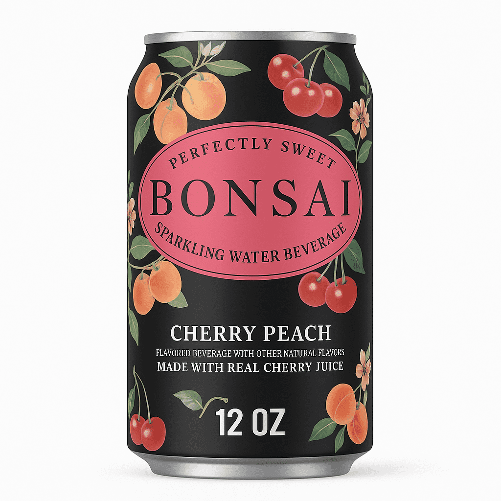 BONSAI Sparkling Water Beverage, Cherry Peach, (8 Cans) 12 fl oz Can – Naturally Flavored, Made ...