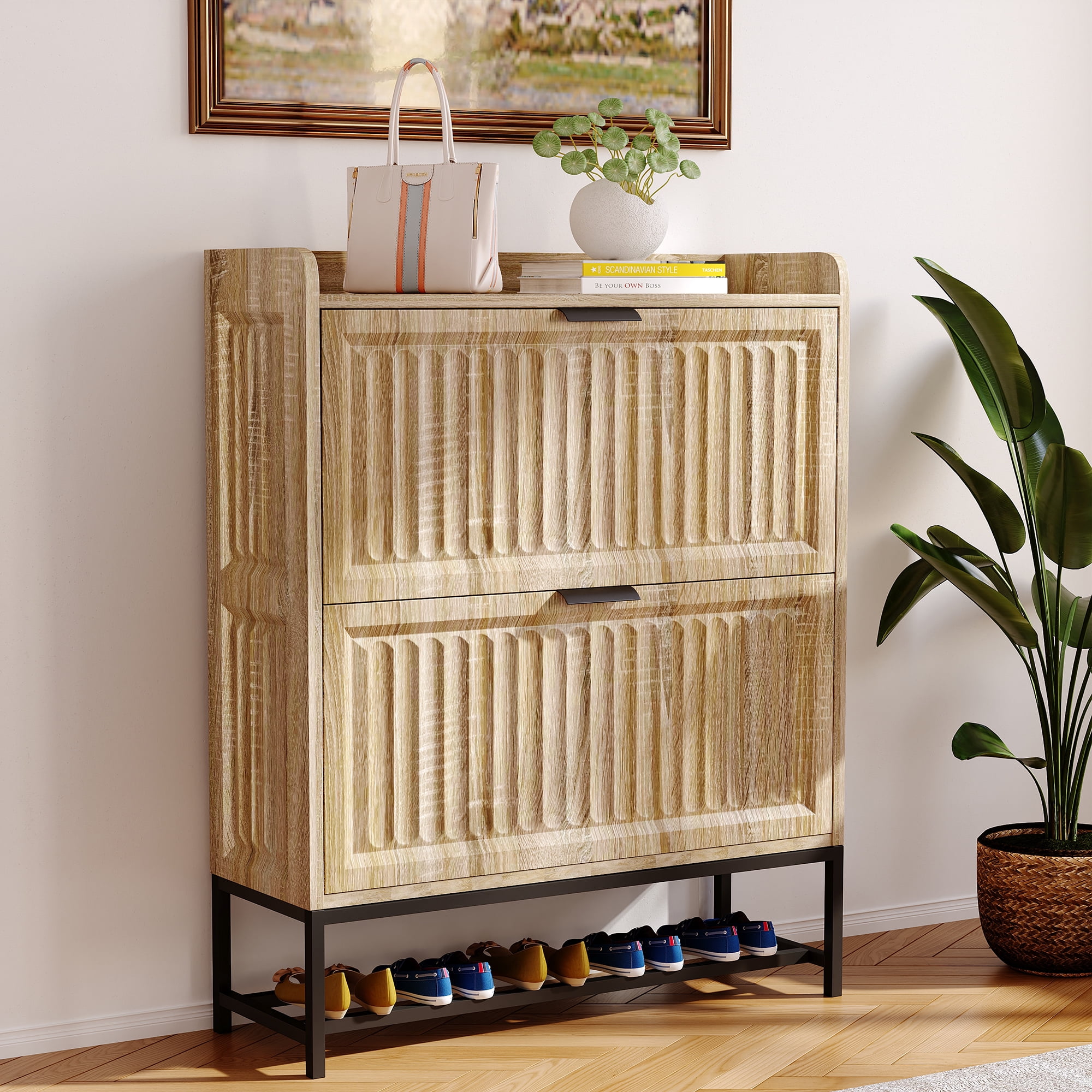 BONSAM Shoe Storage Cabinet, Entryway Shoe Rack Cabinet with 2 Flip ...