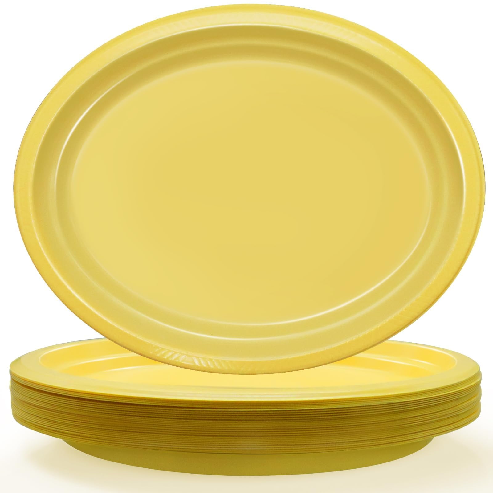 BONSINY 50 Count Yellow BDF32 Plastic Plates Disposable Heavy Duty ...
