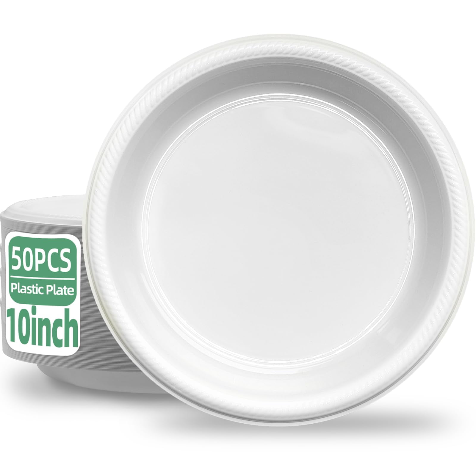 BONSINY 50 pcs White Plastic Plates AFN1Disposable 10 inch - White ...