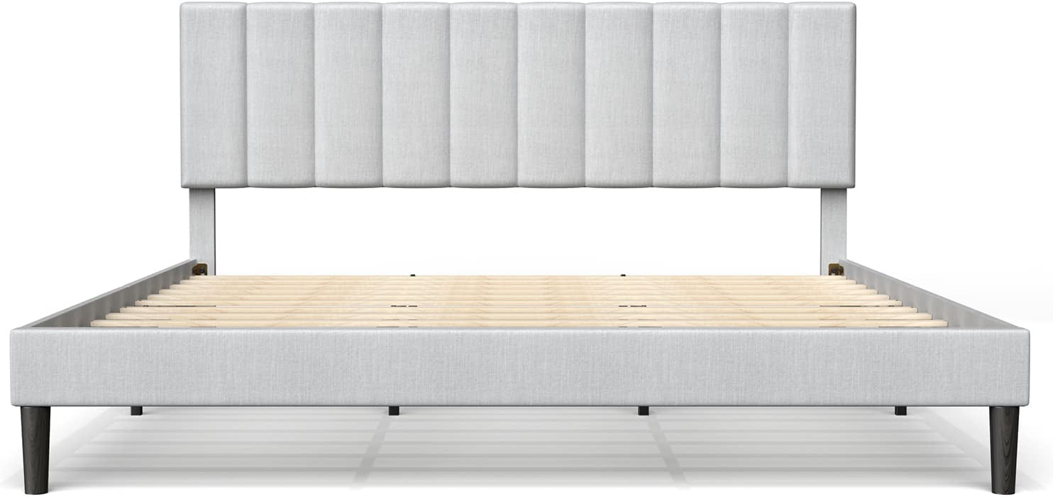 BONSOIR King Size Bed Frame Modern Vertical Panel Upholstered Low ...