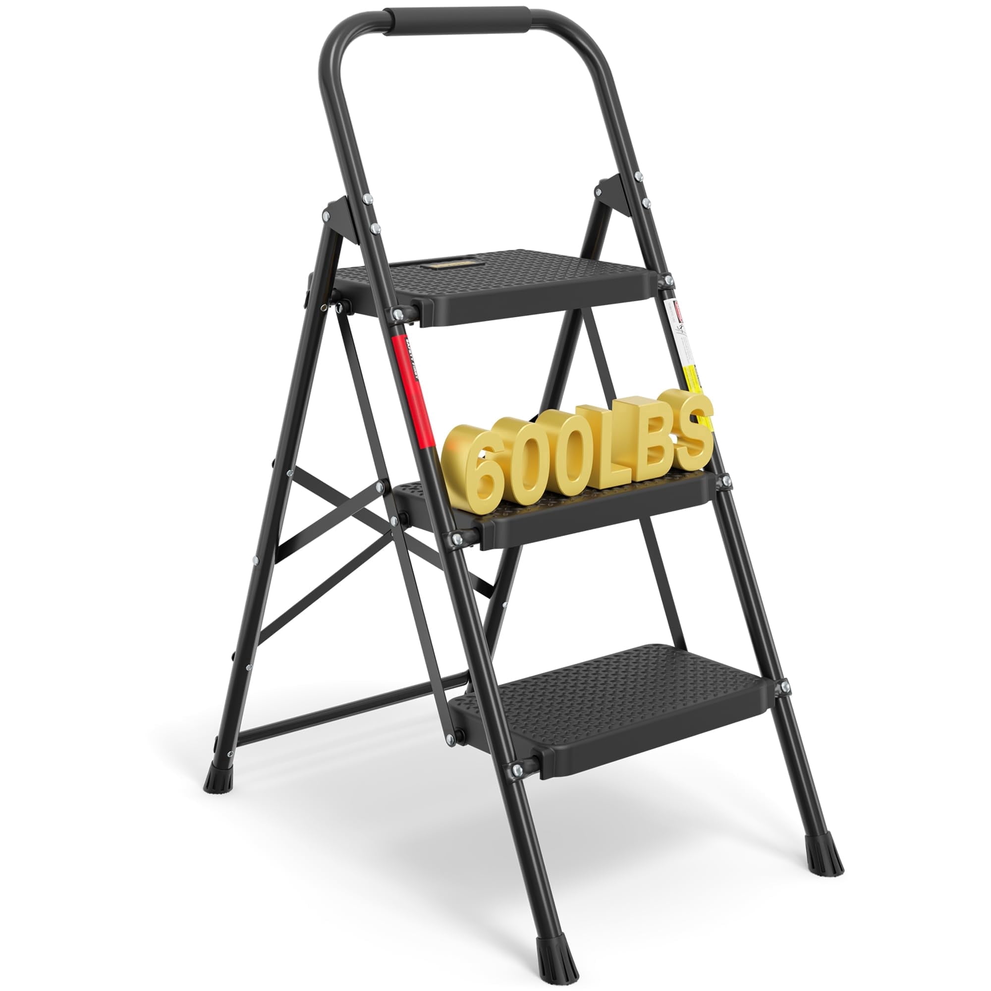 BONTEC 3-Step Ladder, Folding Step Stool, 600lbs Max Load Capacity ...