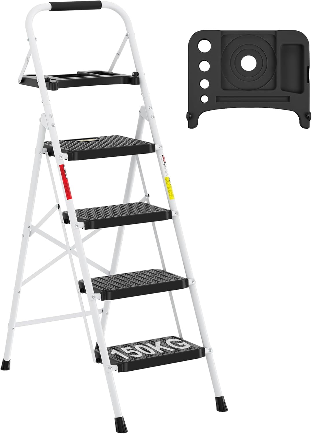 BONTEC 4-Step Ladder, 400lbs Max Load, Folding Step Stool with Tool ...