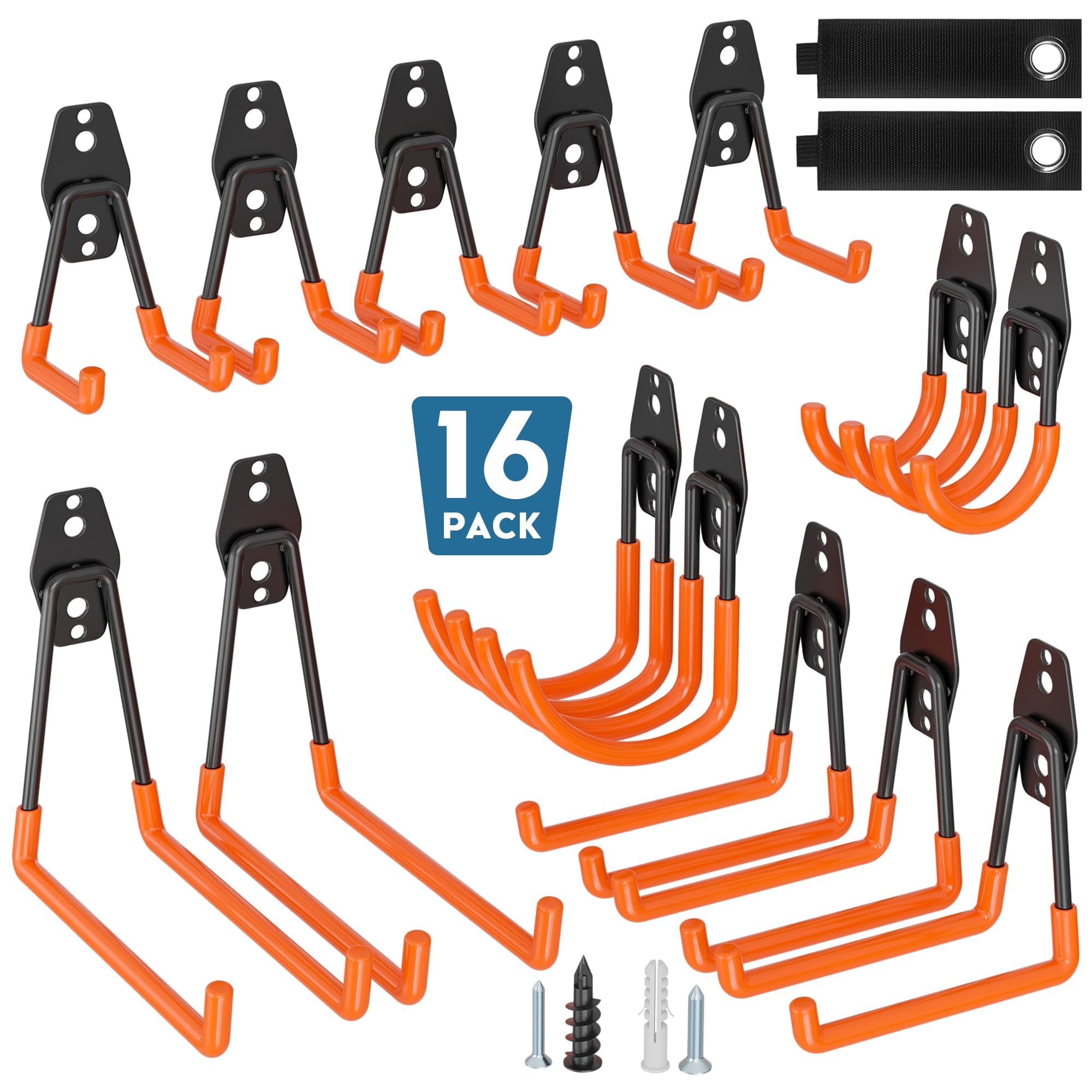 BONTEC Steel Garage Storage Hooks, 16 Pack Heavy Duty Wall Mount with ...
