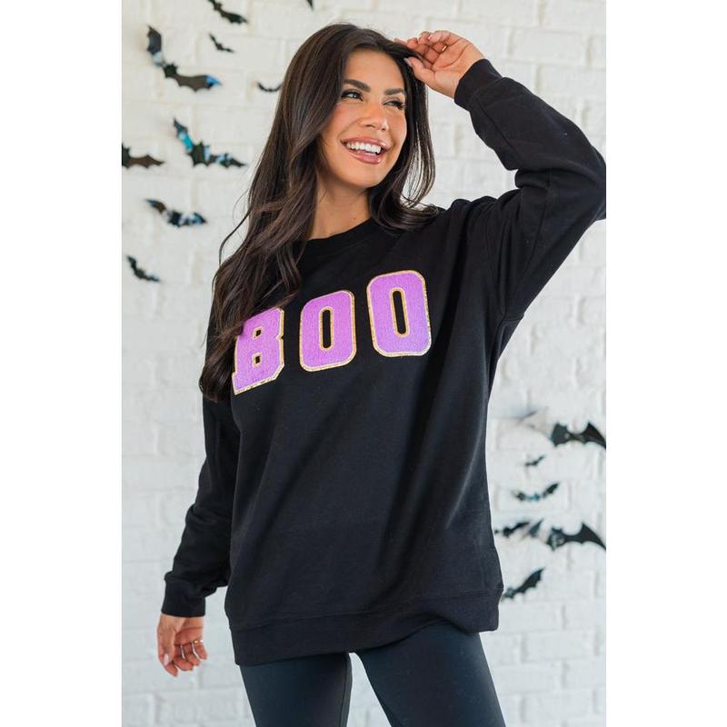BOO Chenille Patch Black Oversized Graphic Sweat FINAL SALE Unisex ...