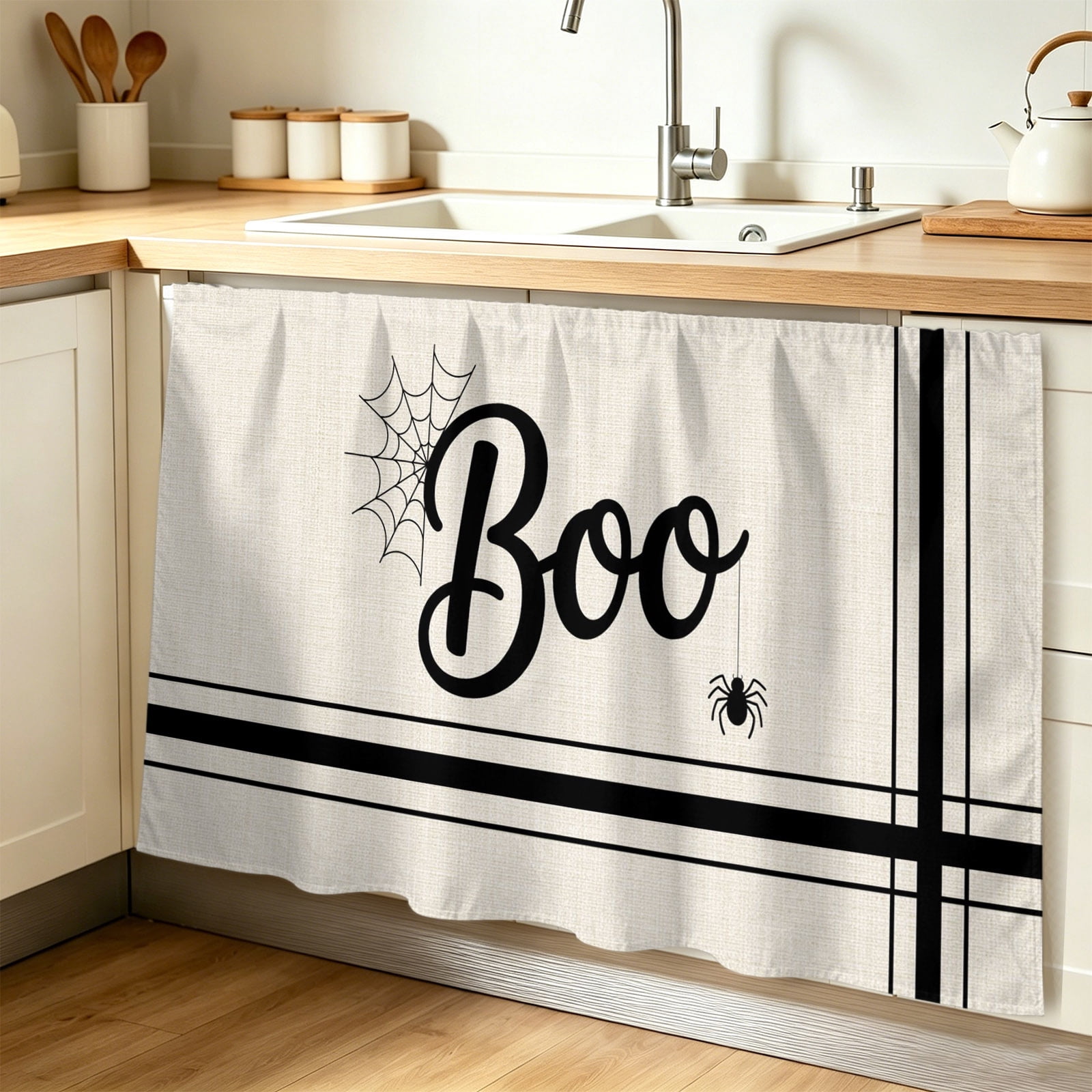 BOO Halloween Cabinet Curtain 32"Wx55"L, Dustproof Pantry Door Curtain ...