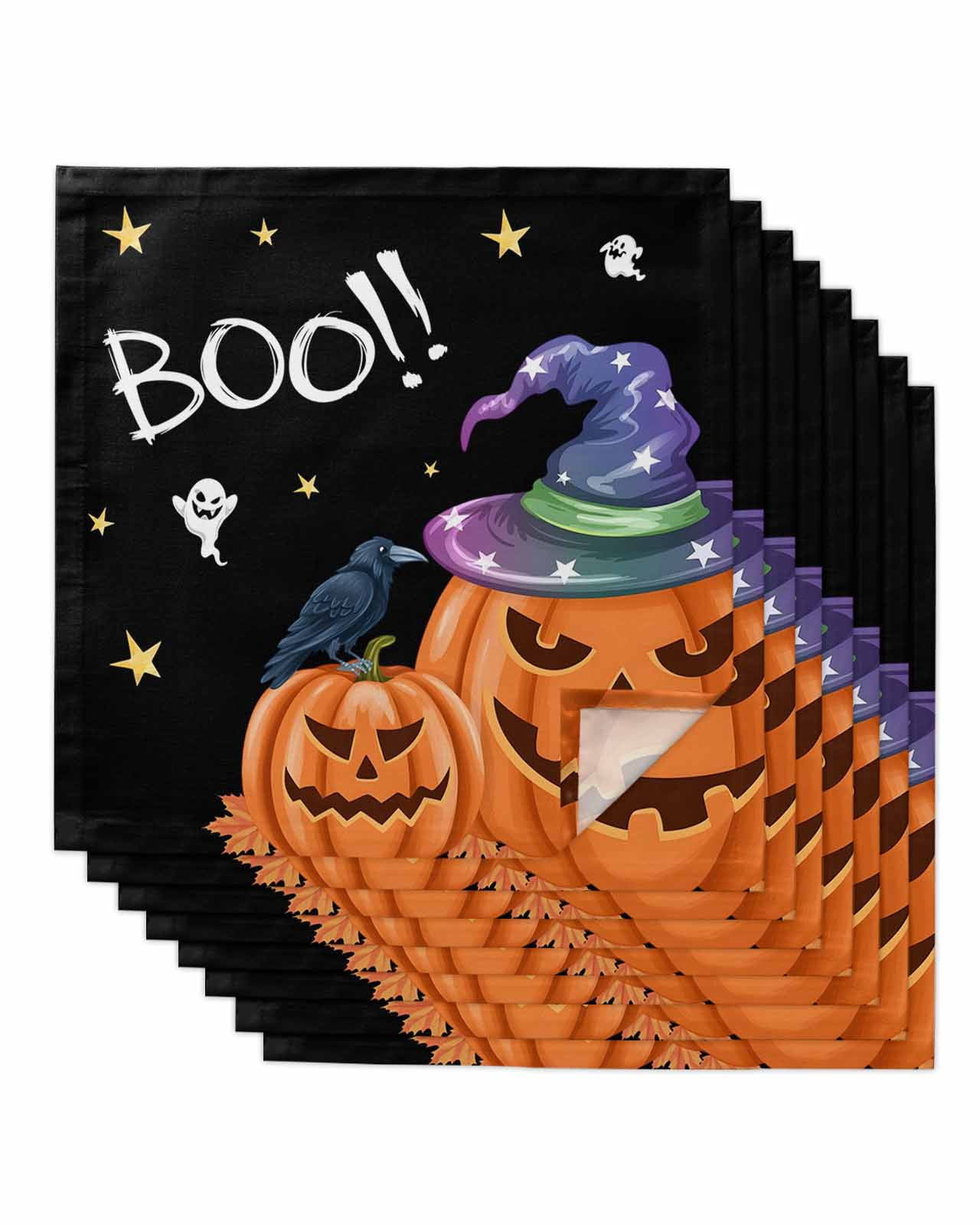 BOO Halloween Cloth Napkins Set of 8 Reusable Dinner Napkins, Spooky ...