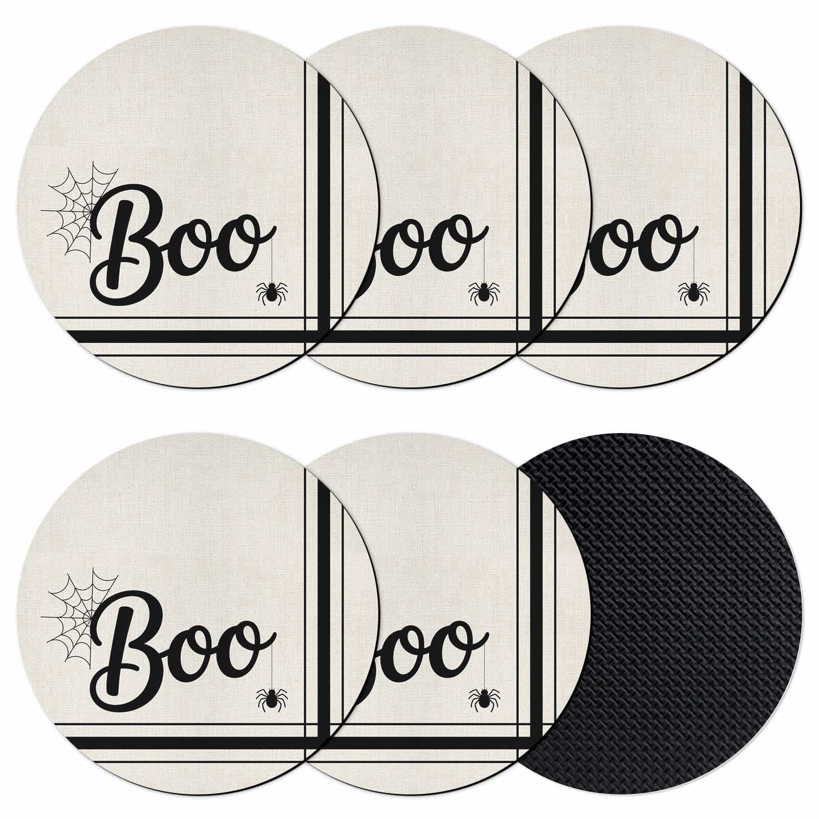 BOO Halloween Coasters Set of 6, Absorbent Coasters for Drinks, Striped ...