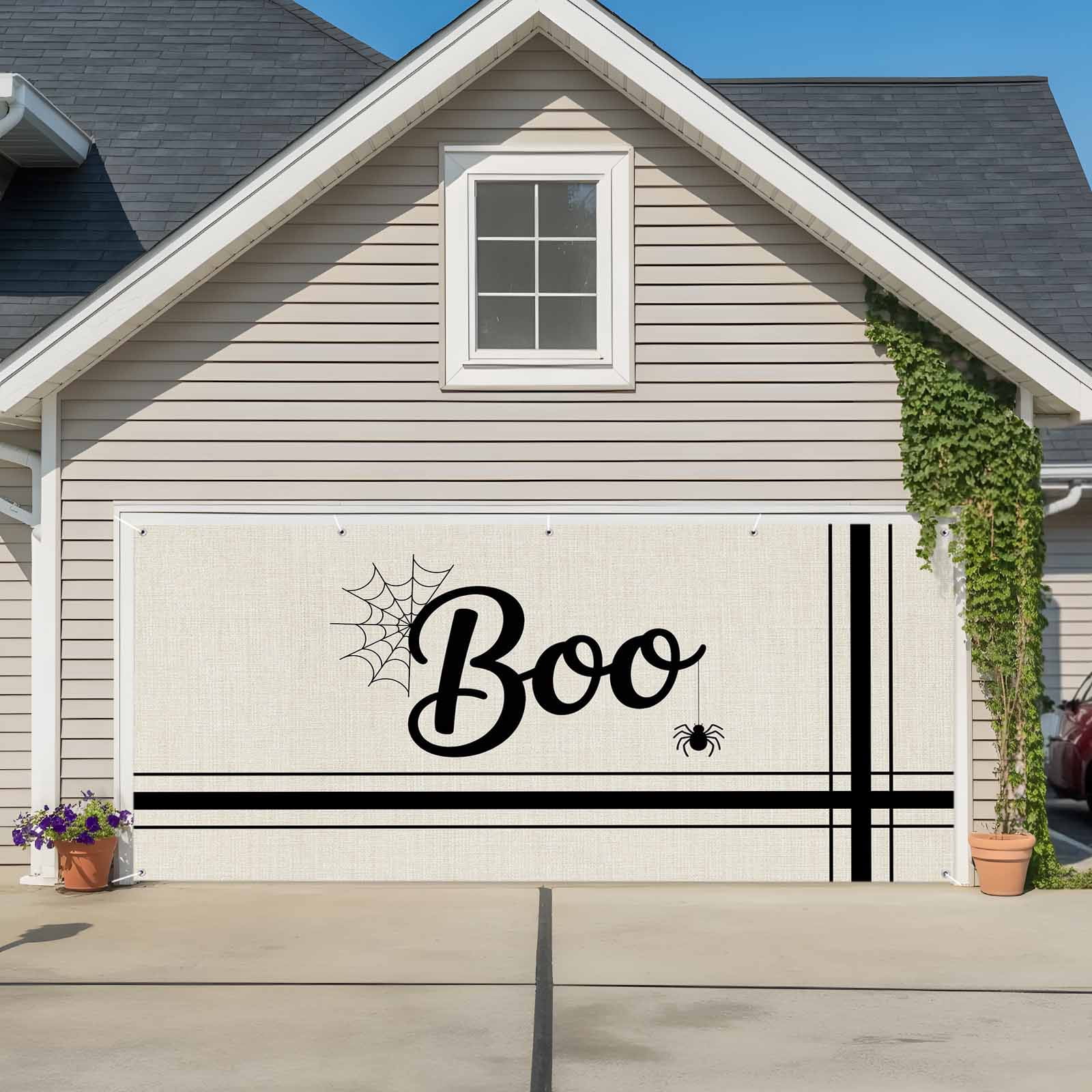 BOO Halloween Garage Door Cover Banner 6 x 13 FT, Striped Horror Spi ...