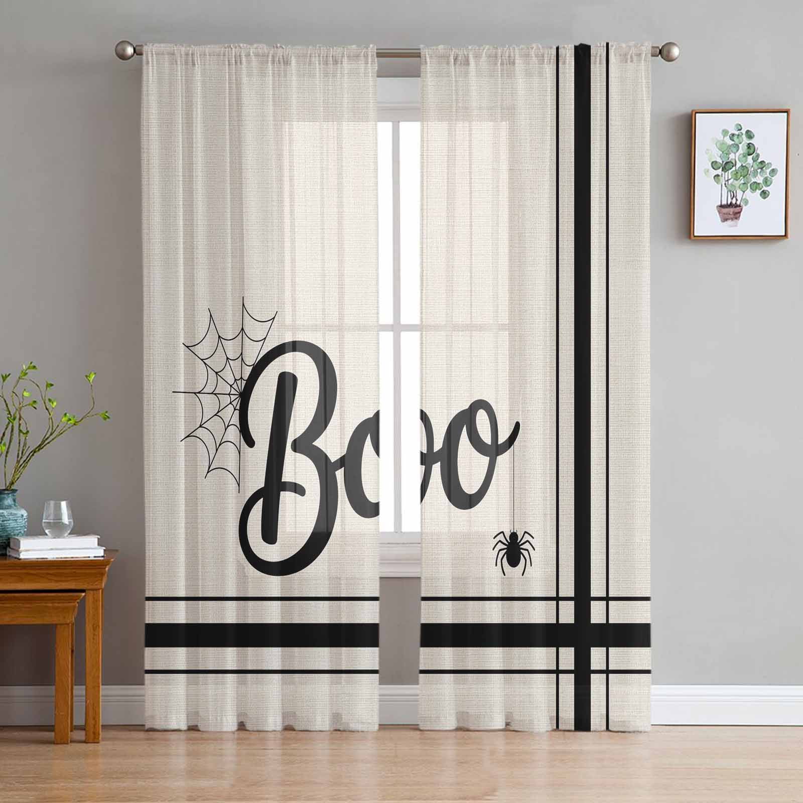 BOO Halloween Sheer Curtains 72 Inches Long 2 Panels Set, Window Sheer ...