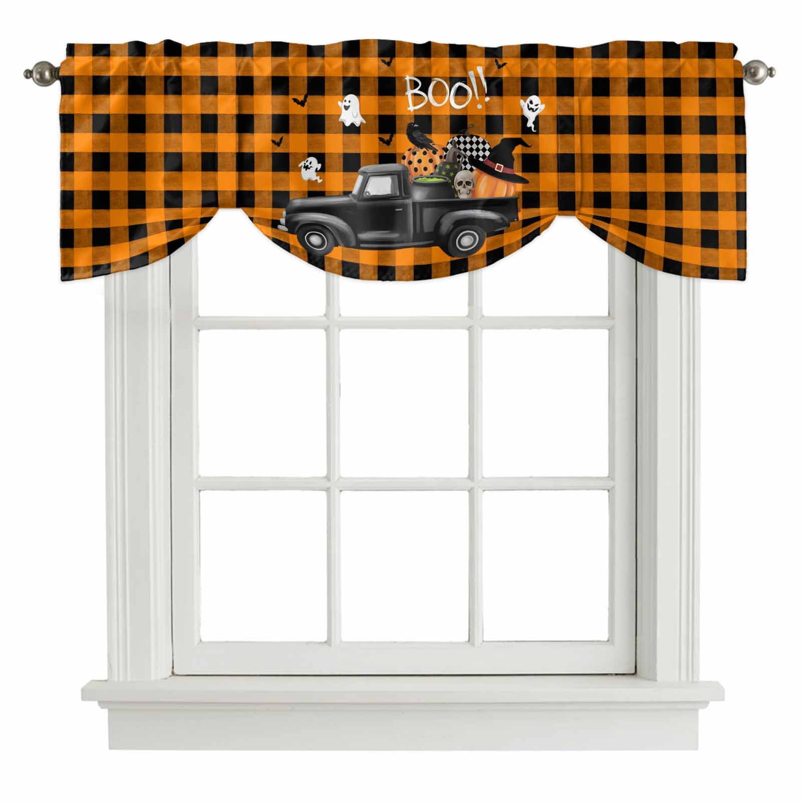 BOO Halloween Tie Up Valance Curtains for Windows, Kitchen Curtains ...