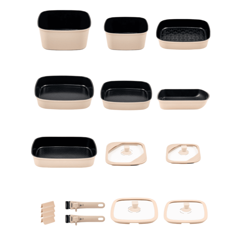 BOOHGLE 17-Piece Korean Cookware Set - Non-Stick Pans, Pots, Detachable ...