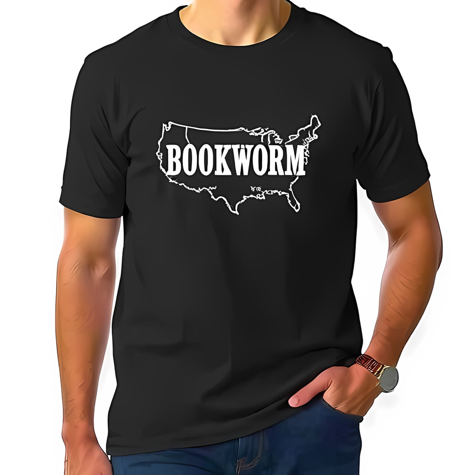 BOOKWORM USA Map Graphic T-Shirt for Book Lovers - Casual Fit Black Tee ...