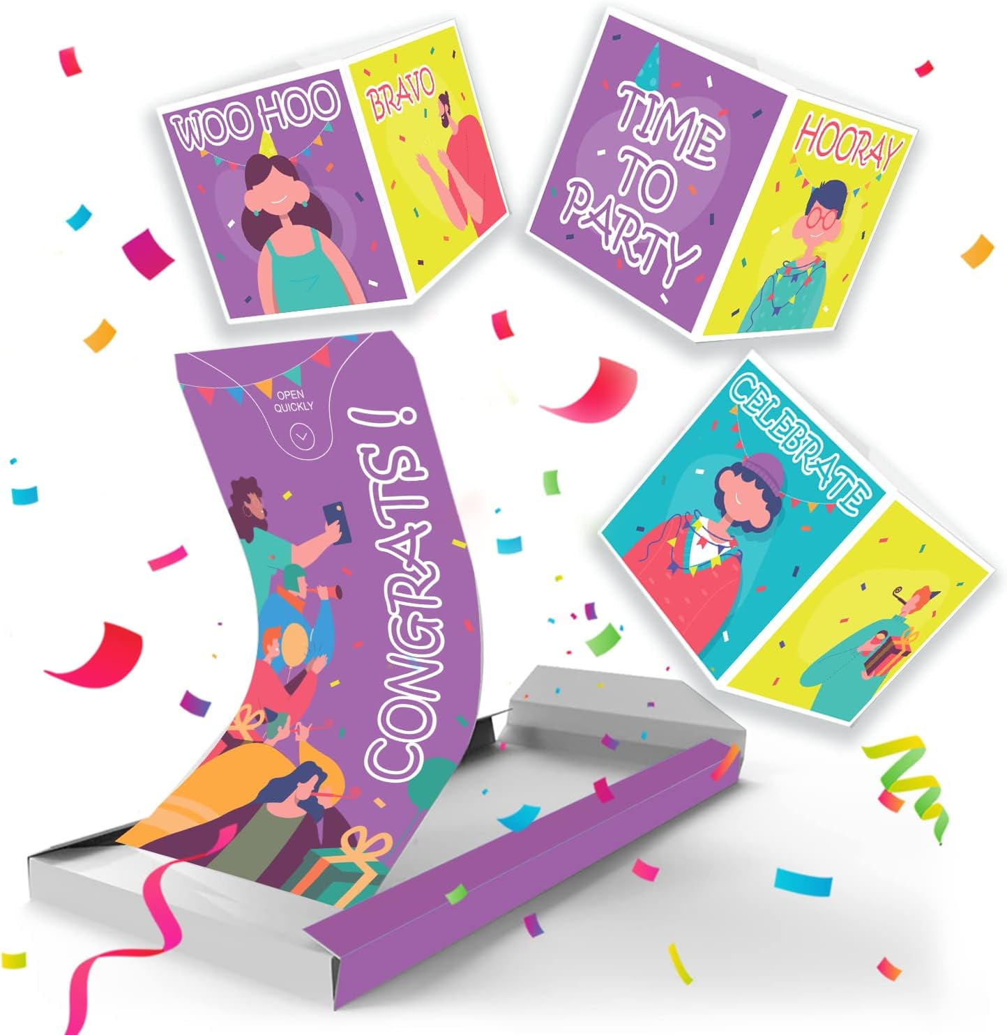 «BOOM» Congratulations Card, Exploding Confetti Card 3x Cube ...