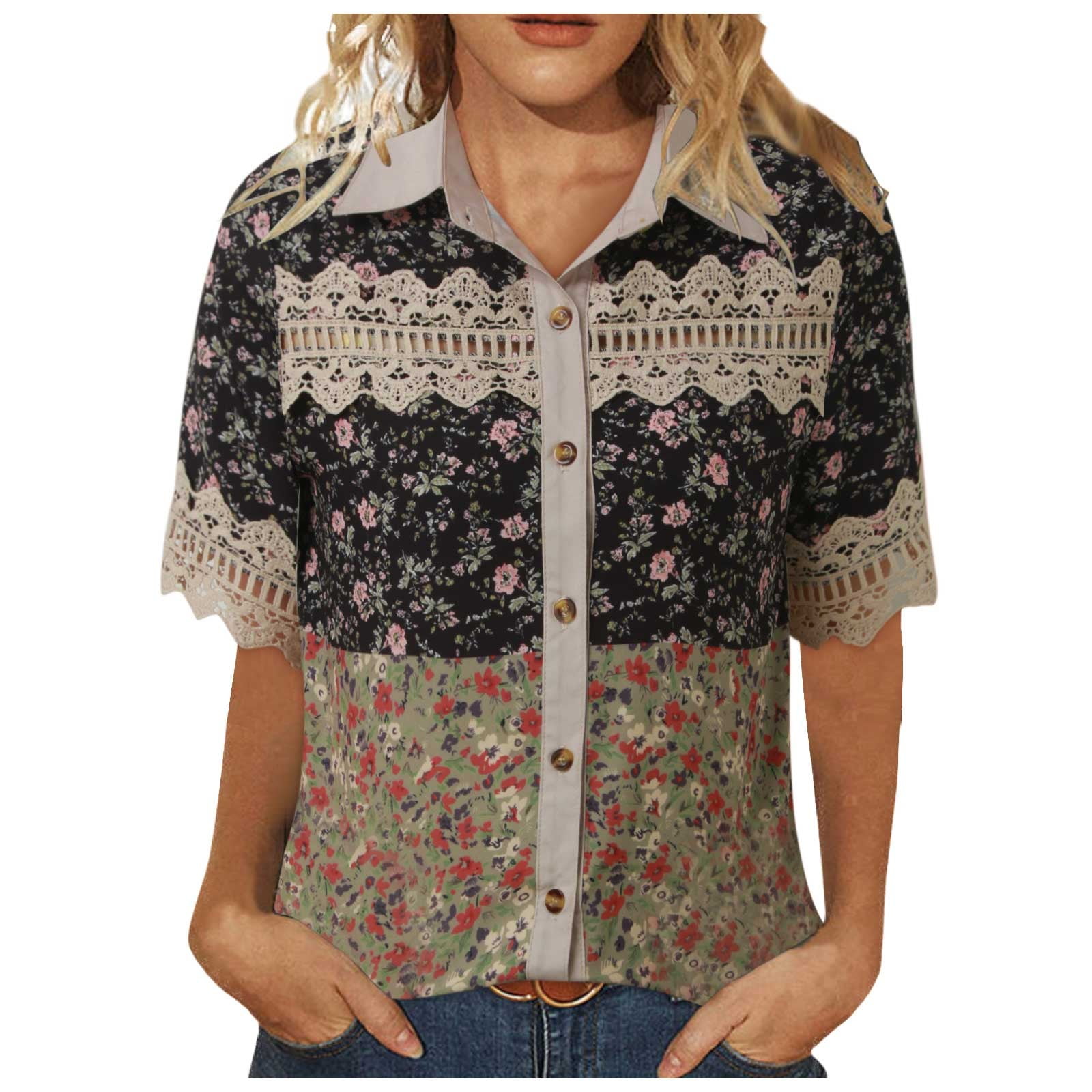 BOOM Cute Summer Tops for Women Half Sleeve Button Up Casual Boho ...