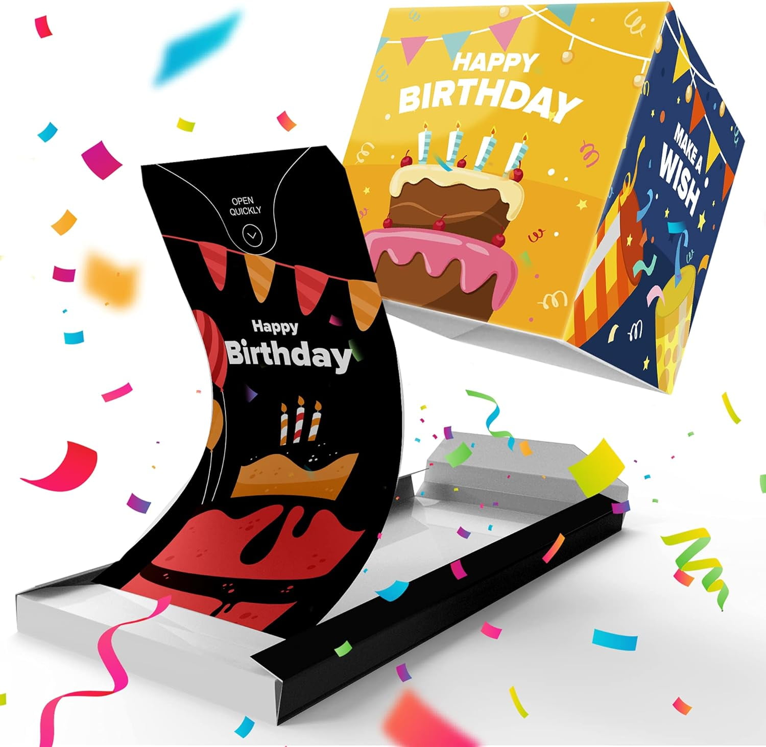 «BOOM» Exploding Confetti Happy Birthday Card (Black Cake), Prank Confetti Pop up Card - Walmart.com