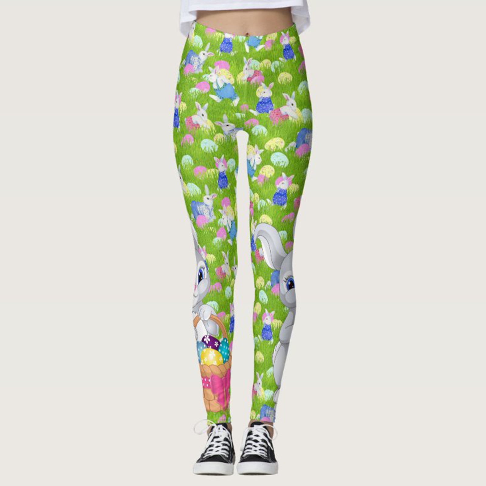 BOOMILK Easter Leggings for Women Cute Bunny Rabbit Print High Waisted ...