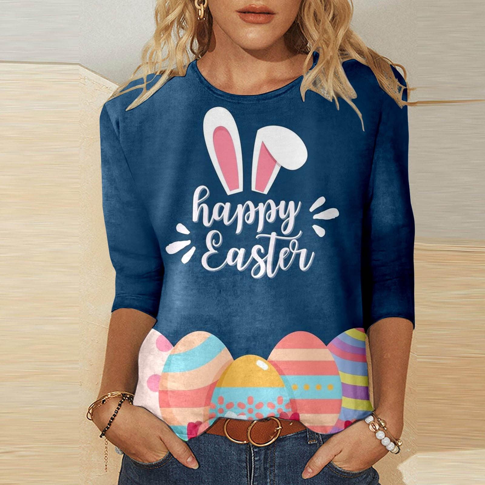 BOOMILK Easter T Shirts for Women Spring And Summer Casual 3/4 Sleeve ...