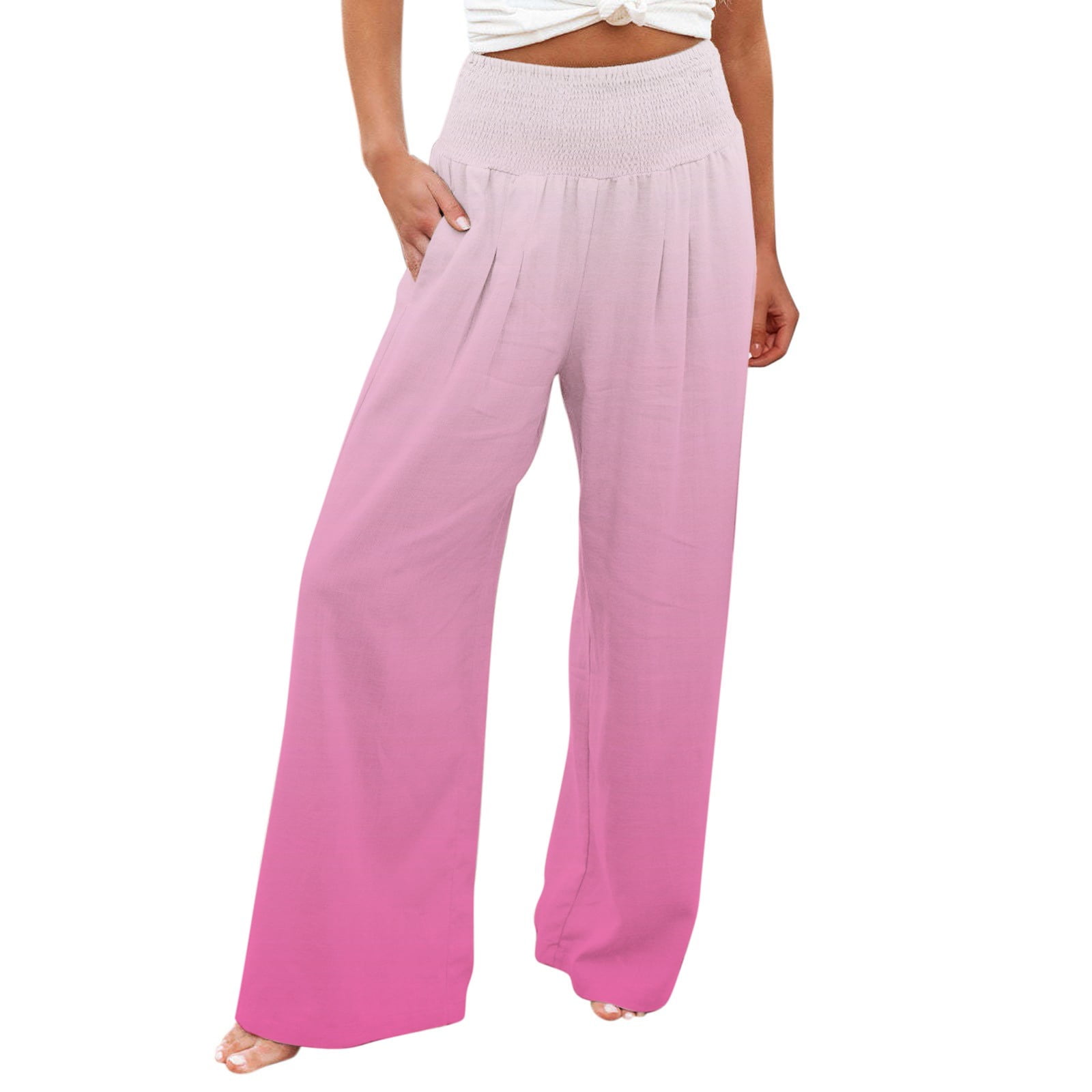Boomilk High Waisted Wide Leg Pants For Women Smocked Elastic Waist