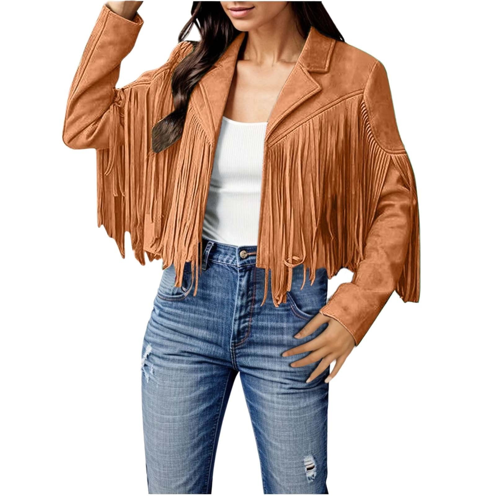 BOOMILK Women Fringe Faux Suede Leather Jacket Plus Size Trendy Solid ...