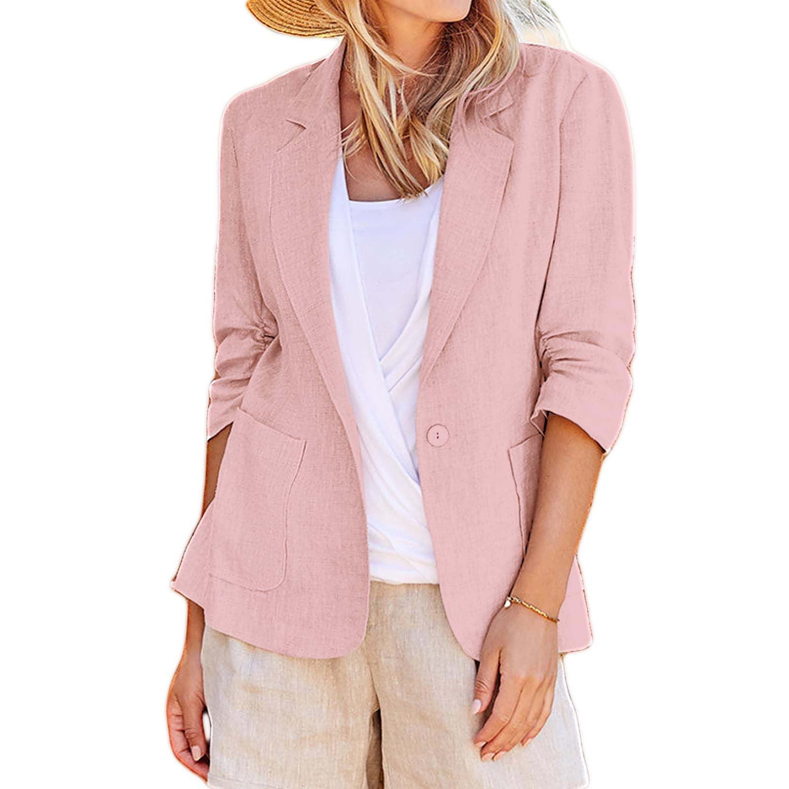BOOMILK Linen Blazers for Women Business Casual 3/4 Sleeve Lightweight ...